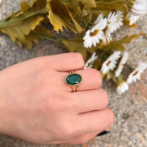 Emerald Green Gemstone Ring, Green Gemstone Gold Ring, Vintage Gold ...