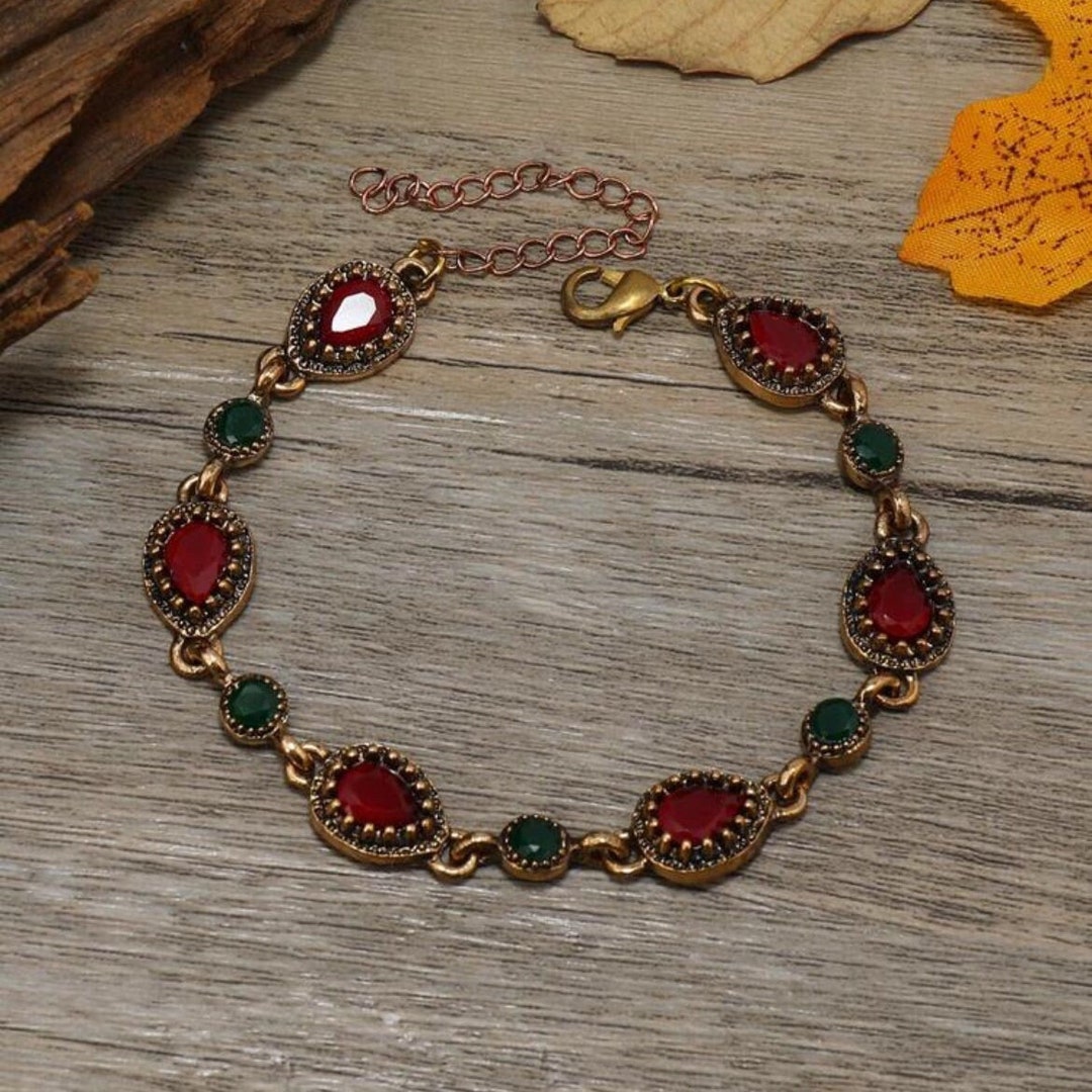 Red Ruby & Emerald Rhinestone Ottoman Bracelet - Etsy