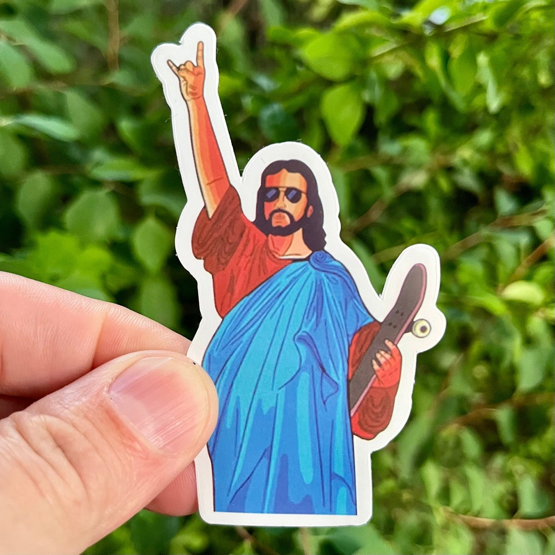 Sticker Jesus Christ Rock N Roll Hands Skateboard Skater Water Bottle ...