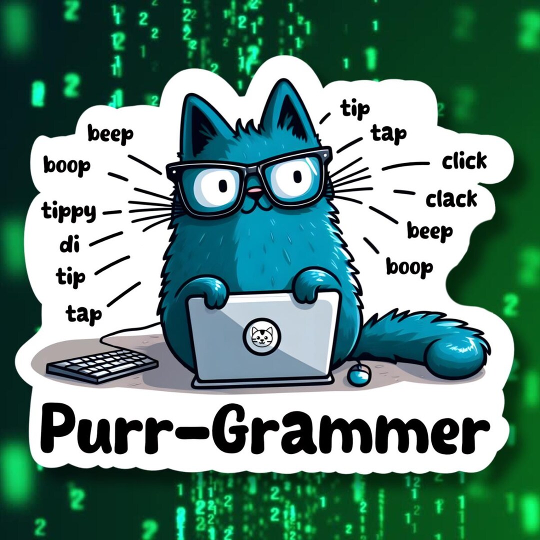 Purr-grammer - Cute Cat & Computer Sticker Cute Tomcat Kitten With ...