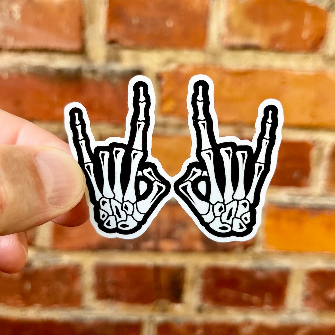 Sticker Skeleton Hands Rock N Roll Sign Devil Horns Corna Water Bottle ...