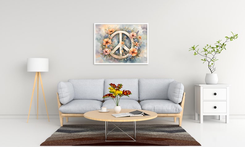 Floral Peace Sign Wall Art \ Boho Hippie Vintage Free Spirit Style ...