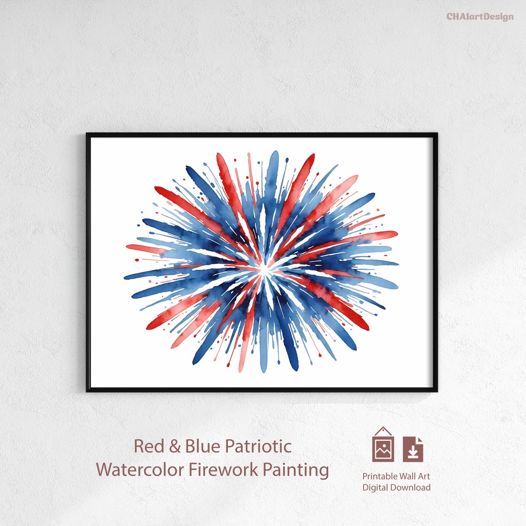 Simple Red White Blue Firework Wall Art \ USA July 4th Patriotic Home ...