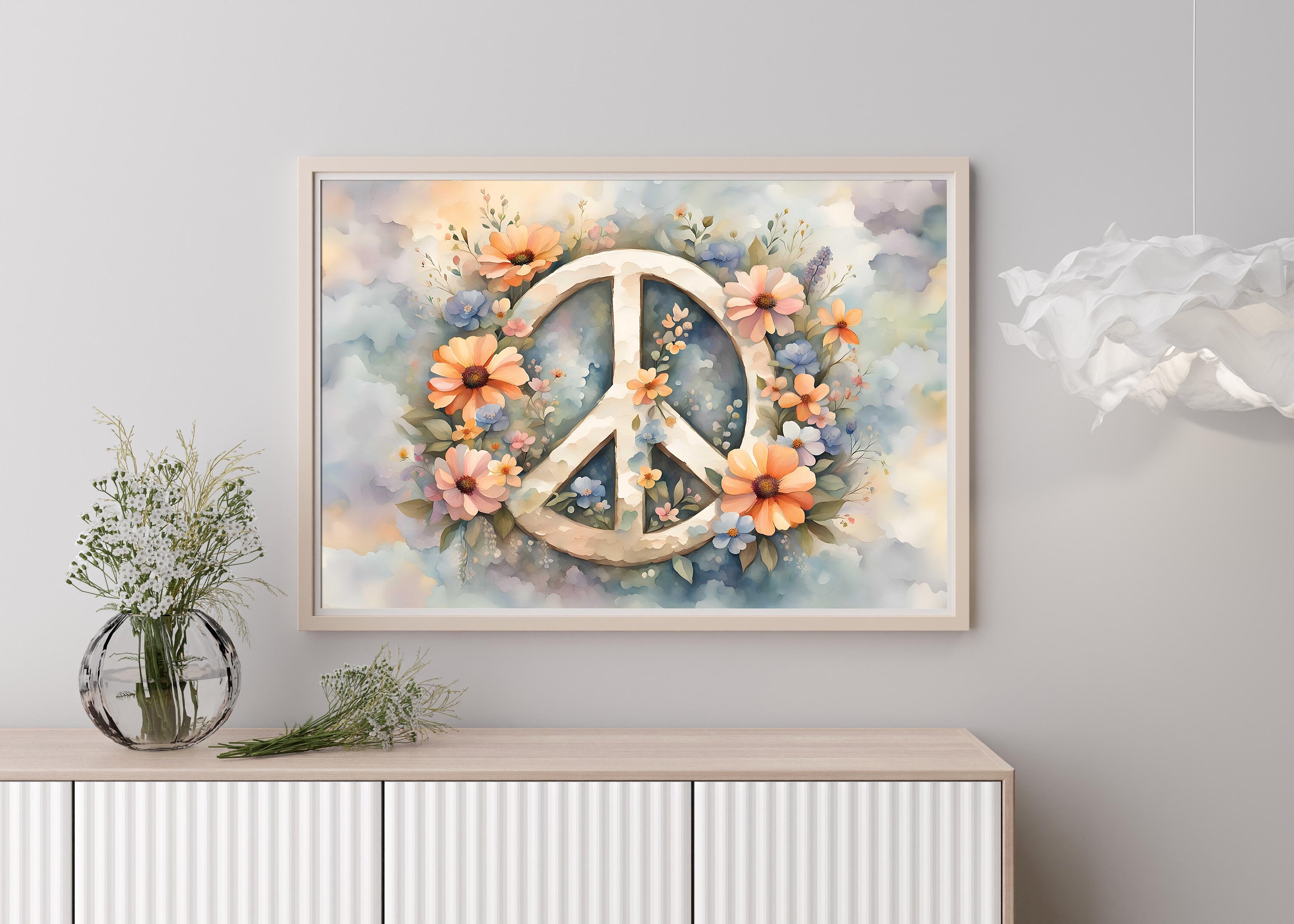 Floral Peace Sign Wall Art \ Boho Hippie Vintage Free Spirit Style ...