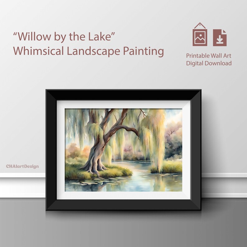 Weeping Willow Tree Over Water Printable Wall Art, Moody Summer Home ...