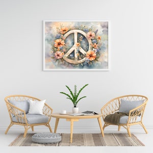 Floral Peace Sign Wall Art \ Boho Hippie Vintage Free Spirit Style ...