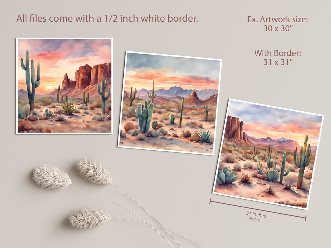 Watercolor Landscape Desert Set of 3 Printable Wall Art Southwestern ...