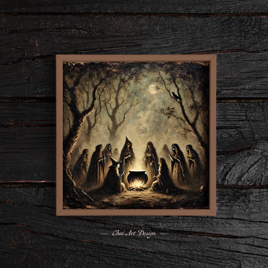 Moonlight Coven Printable Wall Art, Witchy Halloween Painting, Dark ...