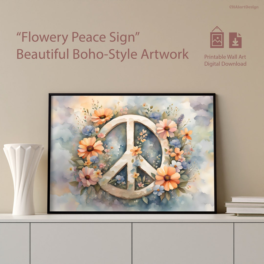 Floral Peace Sign Wall Art \ Boho Hippie Vintage Free Spirit Style ...