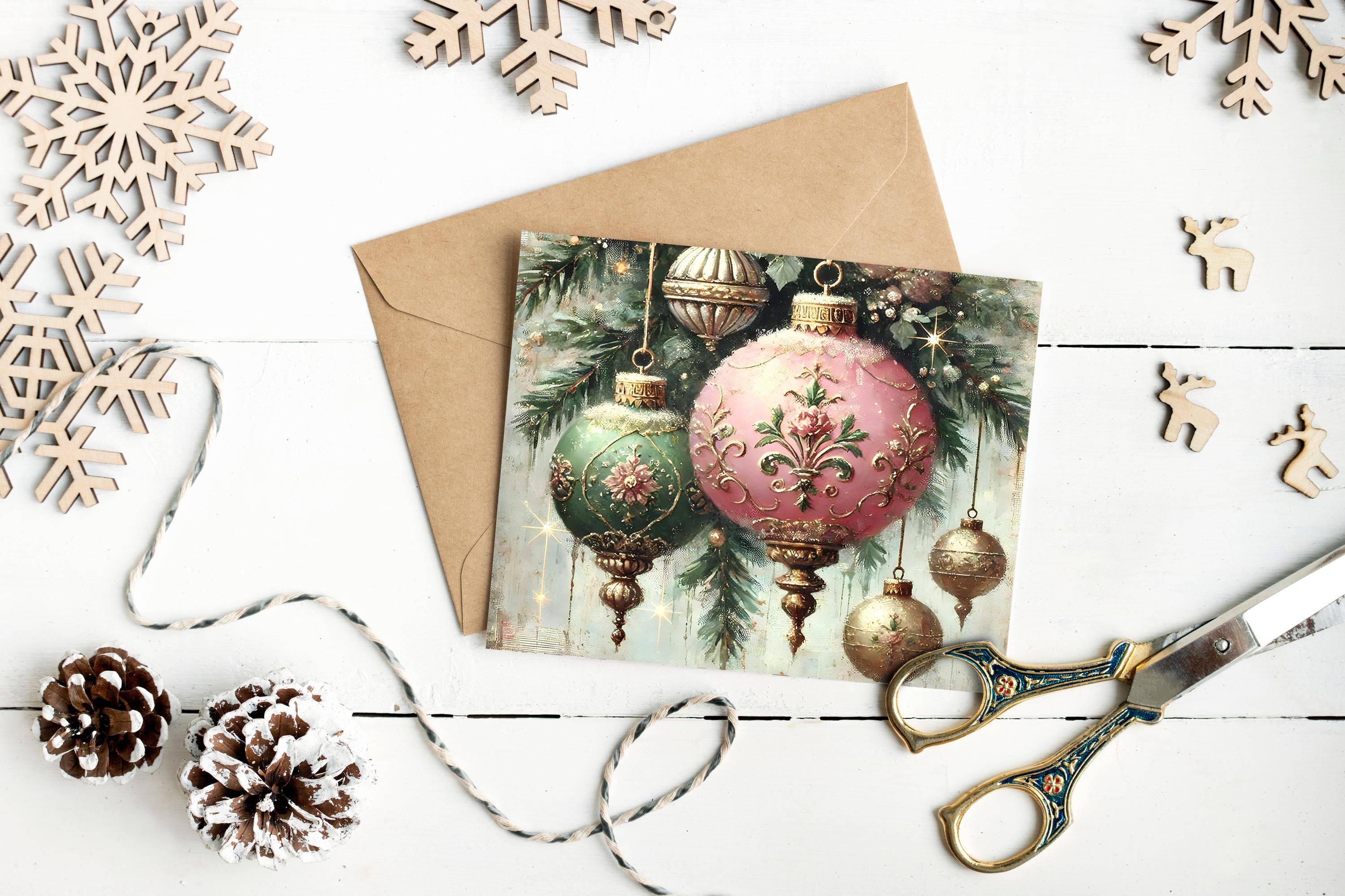 Shabby Chic Christmas Ornament Digital Paper Bundle, Whimsical Holiday ...