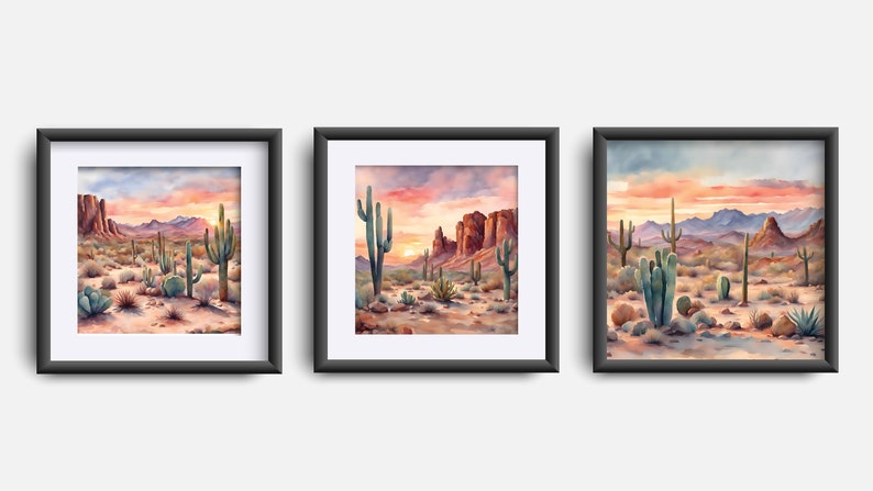 Watercolor Landscape Desert Set of 3 Printable Wall Art Southwestern ...