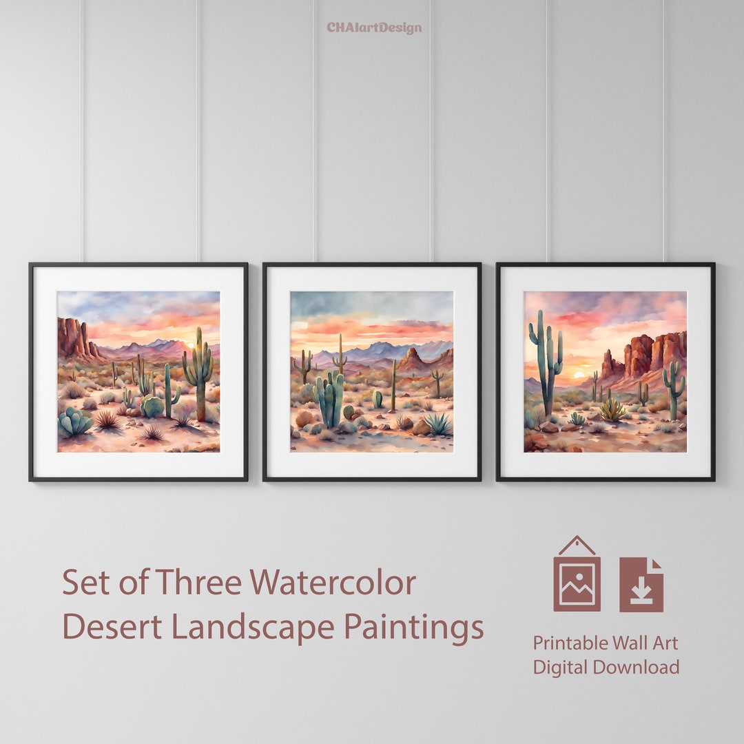 Watercolor Landscape Desert Set of 3 Printable Wall Art Southwestern ...
