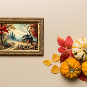 Autumn Cabin Landscape Painting Printable Wall Art, Rustic Country Fall ...