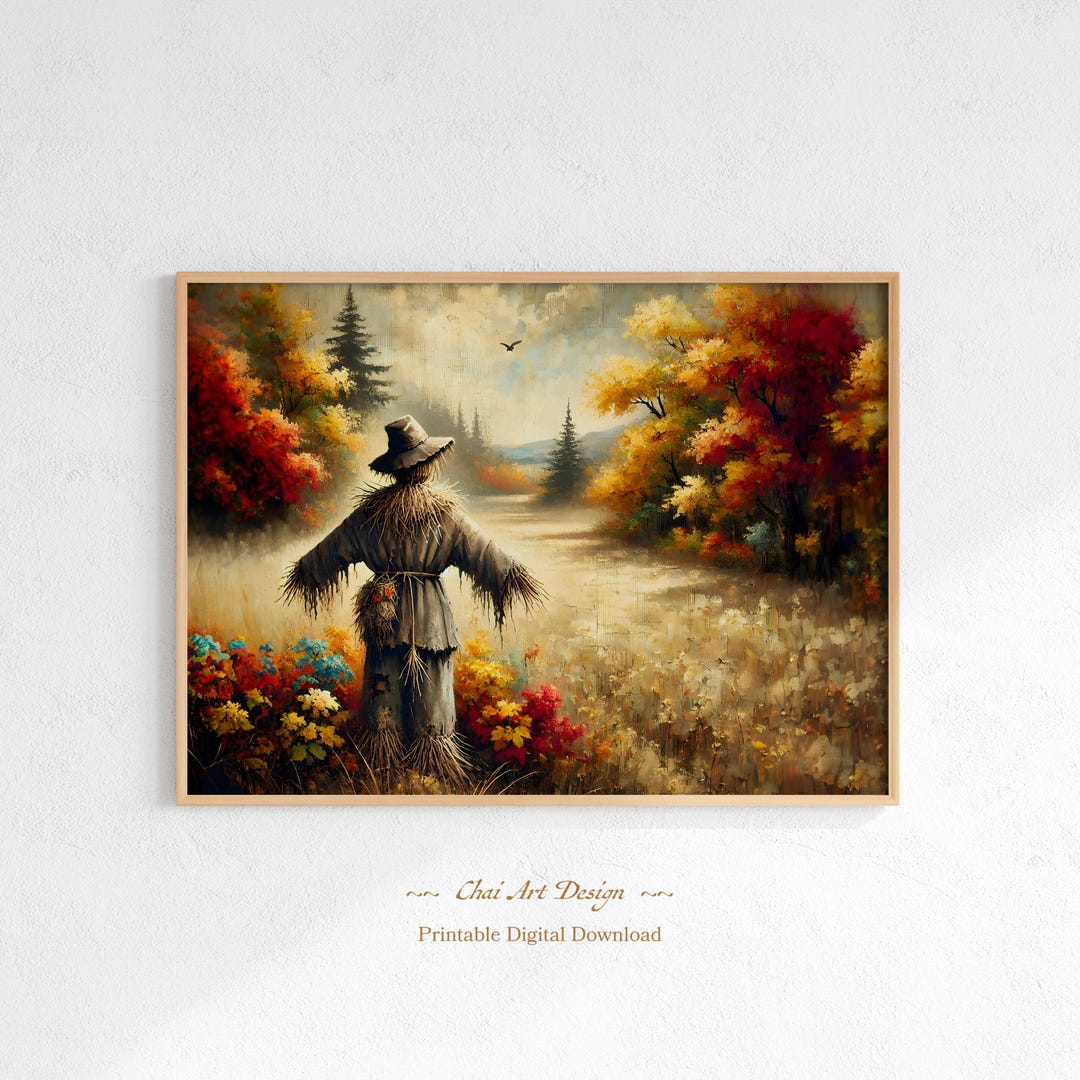Rustic Chic Scarecrow Printable Wall Art, Vintage Fall Farmhouse Home ...