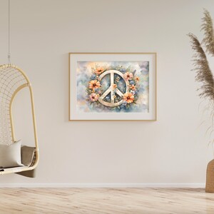 Floral Peace Sign Wall Art \ Boho Hippie Vintage Free Spirit Style ...