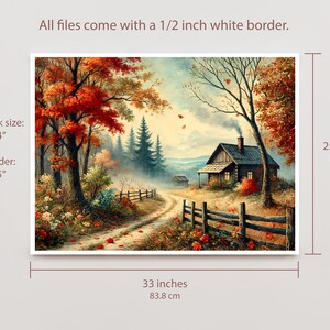 Autumn Cabin Landscape Painting Printable Wall Art, Rustic Country Fall ...