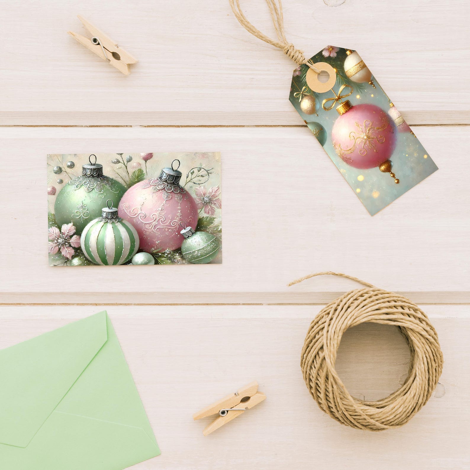 Shabby Chic Christmas Ornament Digital Paper Bundle, Whimsical Holiday ...
