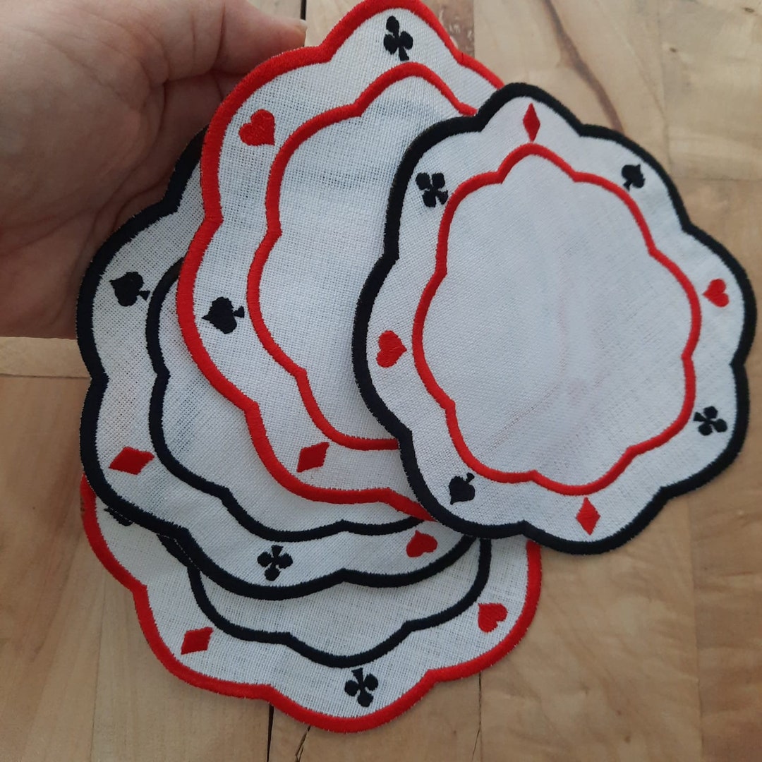 Embroidered Playing Cards Cocktail Napkins ,casino Cards Napkin Set ...