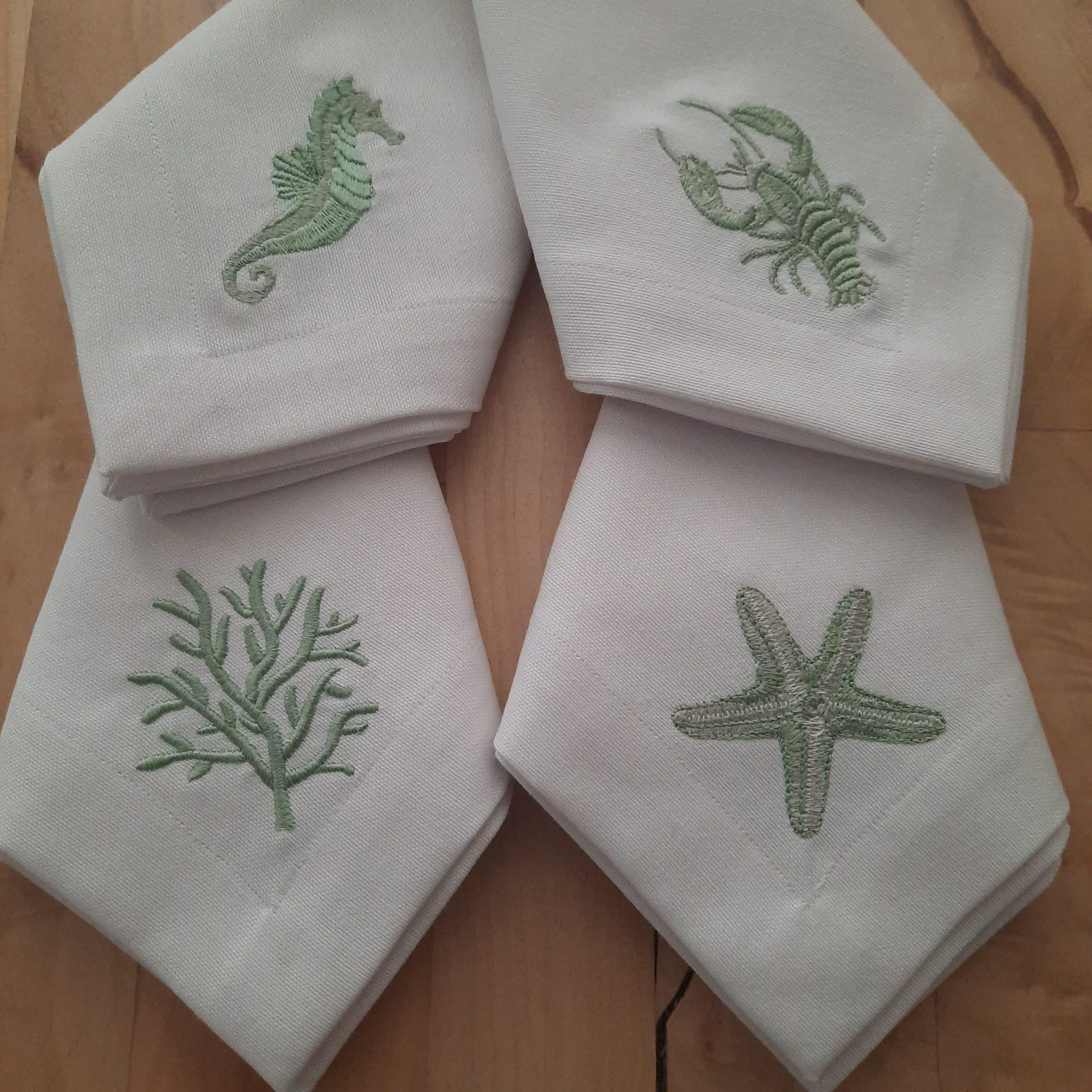 Embroidered Sea Animal Napkin Set: Coastal Table Decor - Etsy