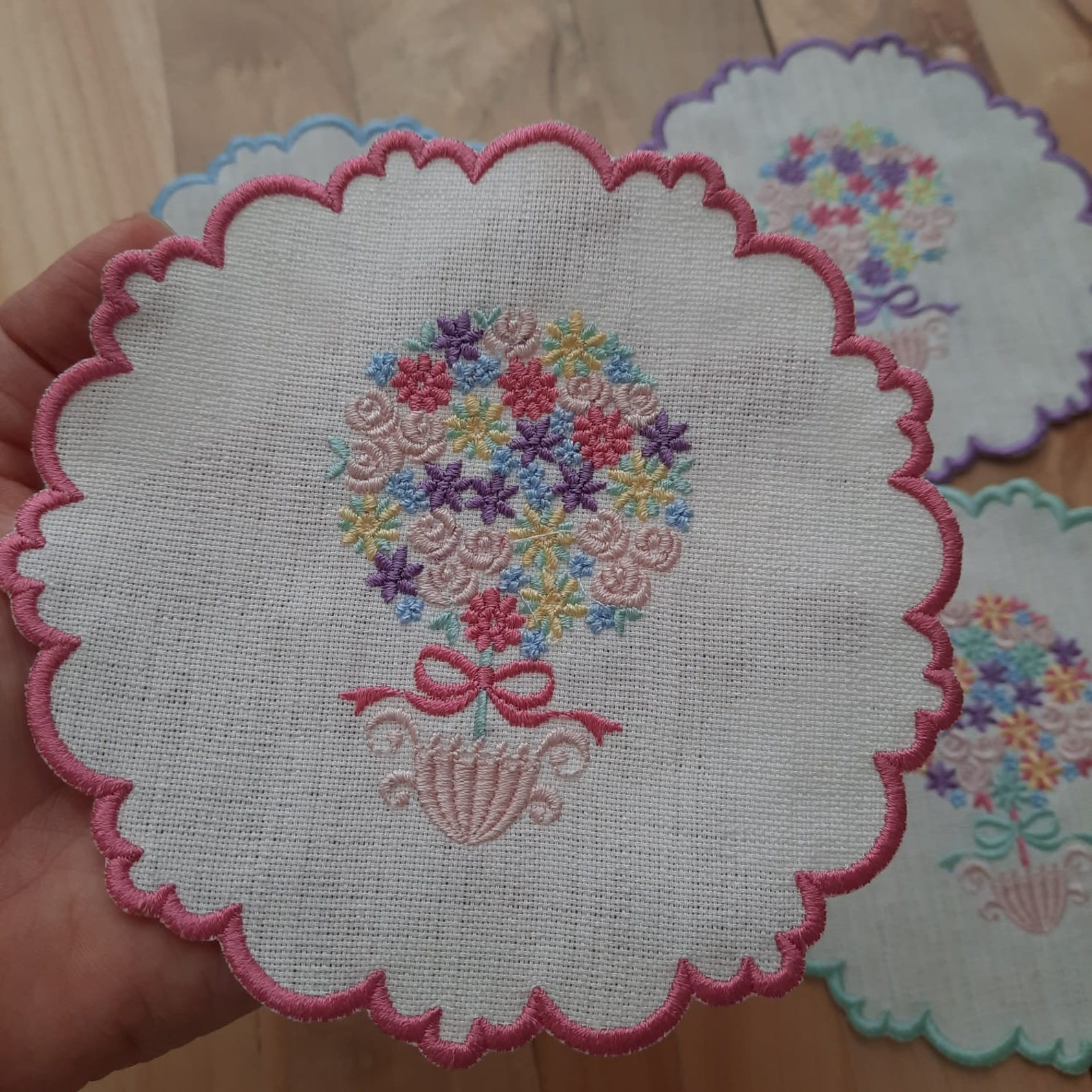 Embroidered Linen Coaster: Floral Medallion, Handmade Dining Decor - Etsy