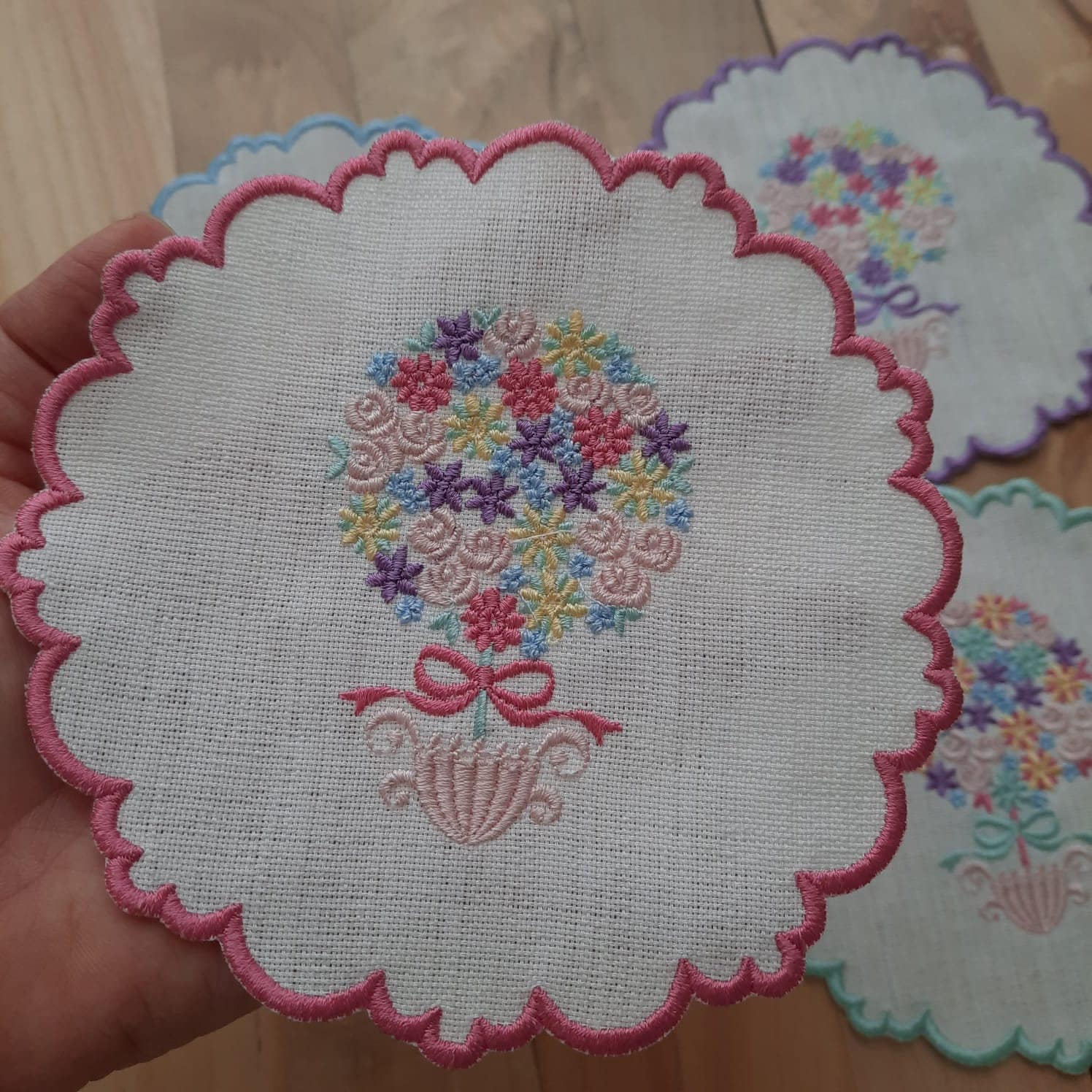 Embroidered Linen Coaster: Floral Medallion, Handmade Dining Decor - Etsy