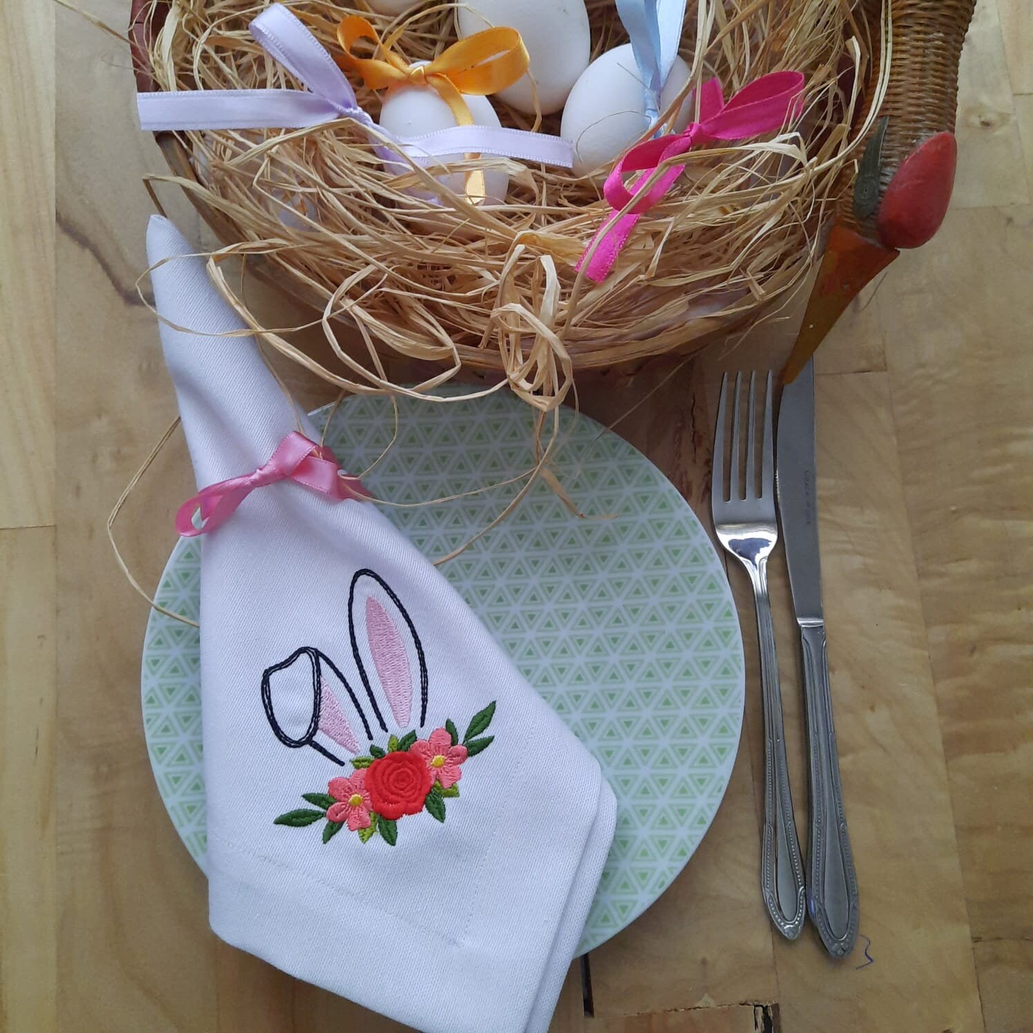 Easter Bunny Cotton Napkin, Embroidered Easter Dinner Napkin,white ...