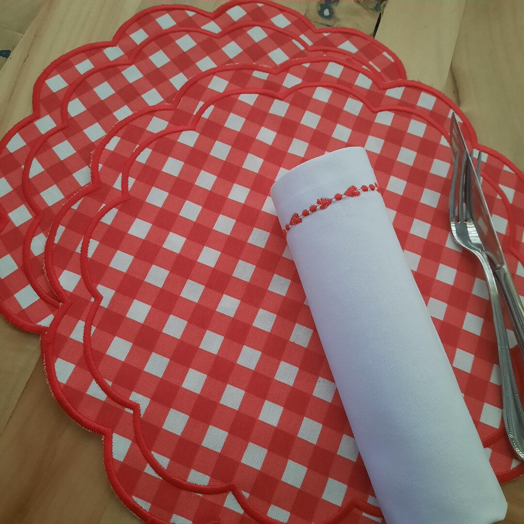 Checkered Linen Red White Medallion Placemat,housewarming Gift,mother's ...