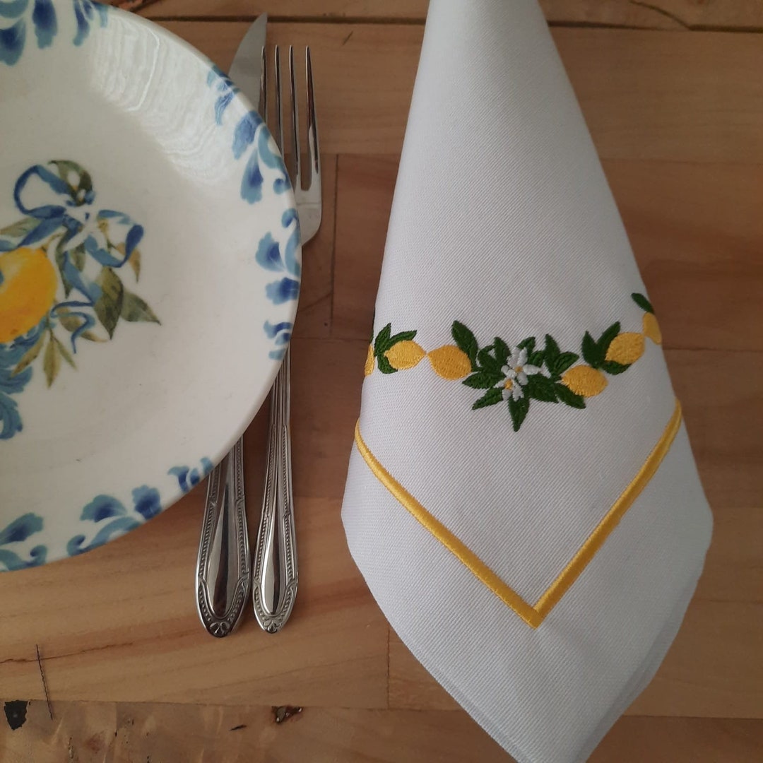 Embroidered Lemon Patterned White Cotton Napkin,housewarming Gift,linen ...