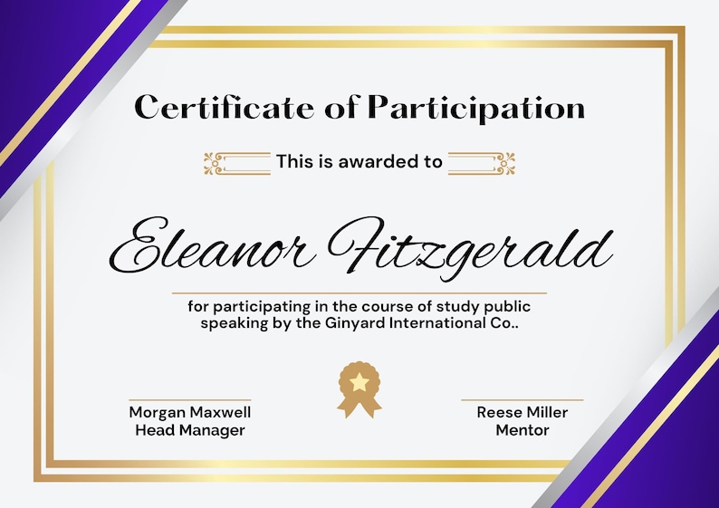 Participation Award Certificate Template, Editable DIY Certificate ...