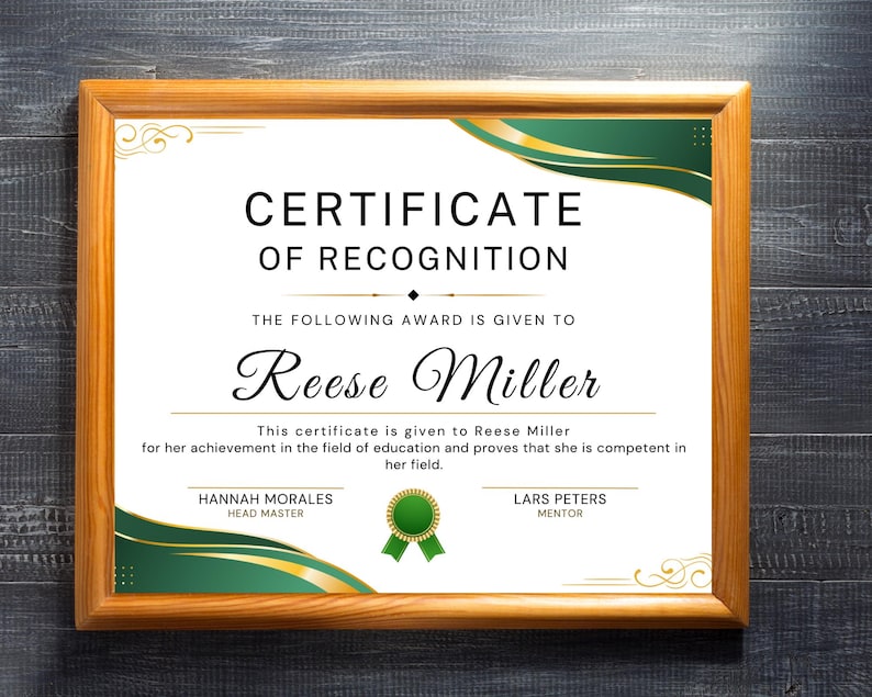 Editable Recognition Certificate, Customizable Award Certificate ...