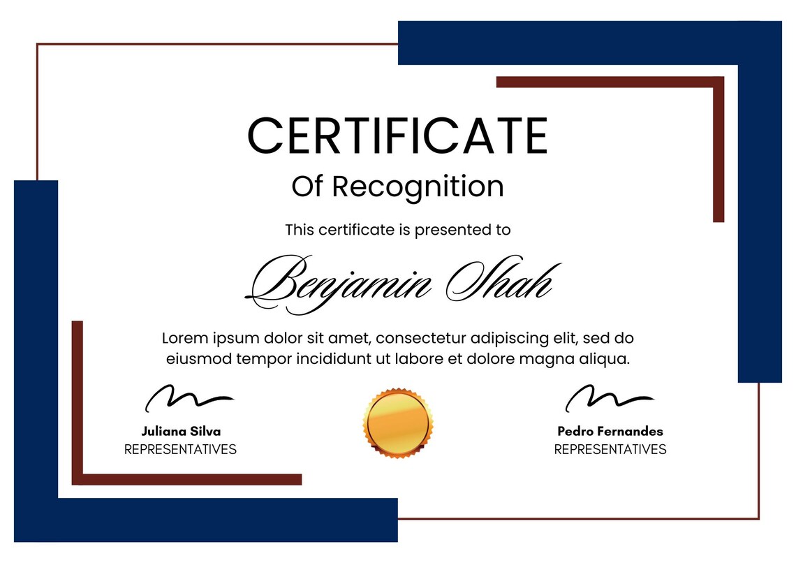 Editable Recognition Certificate, Customizable Award Certificate ...