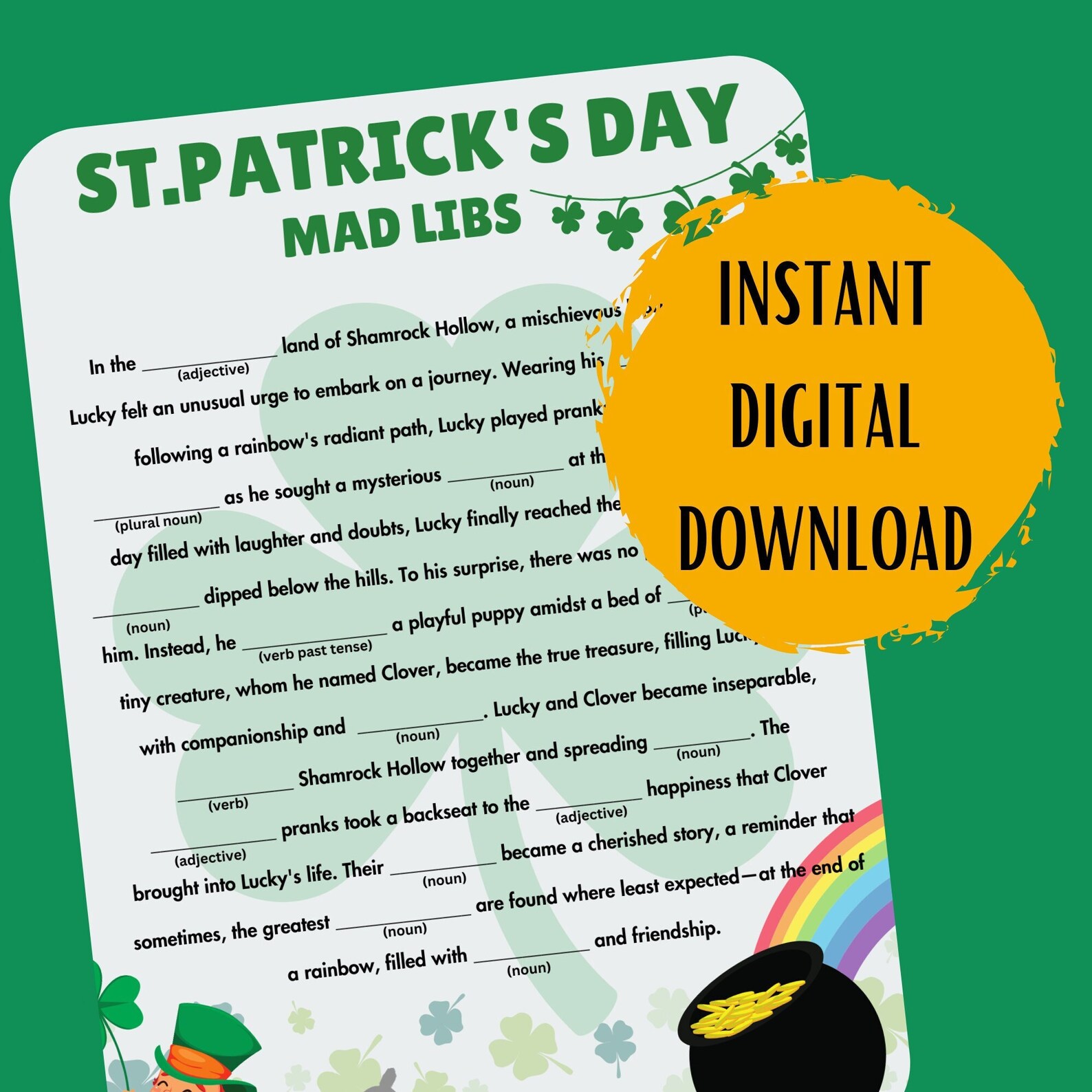 St. Patrick's Day Mad Libs Game, St. Patrick's Day Classroom Mad Libs ...