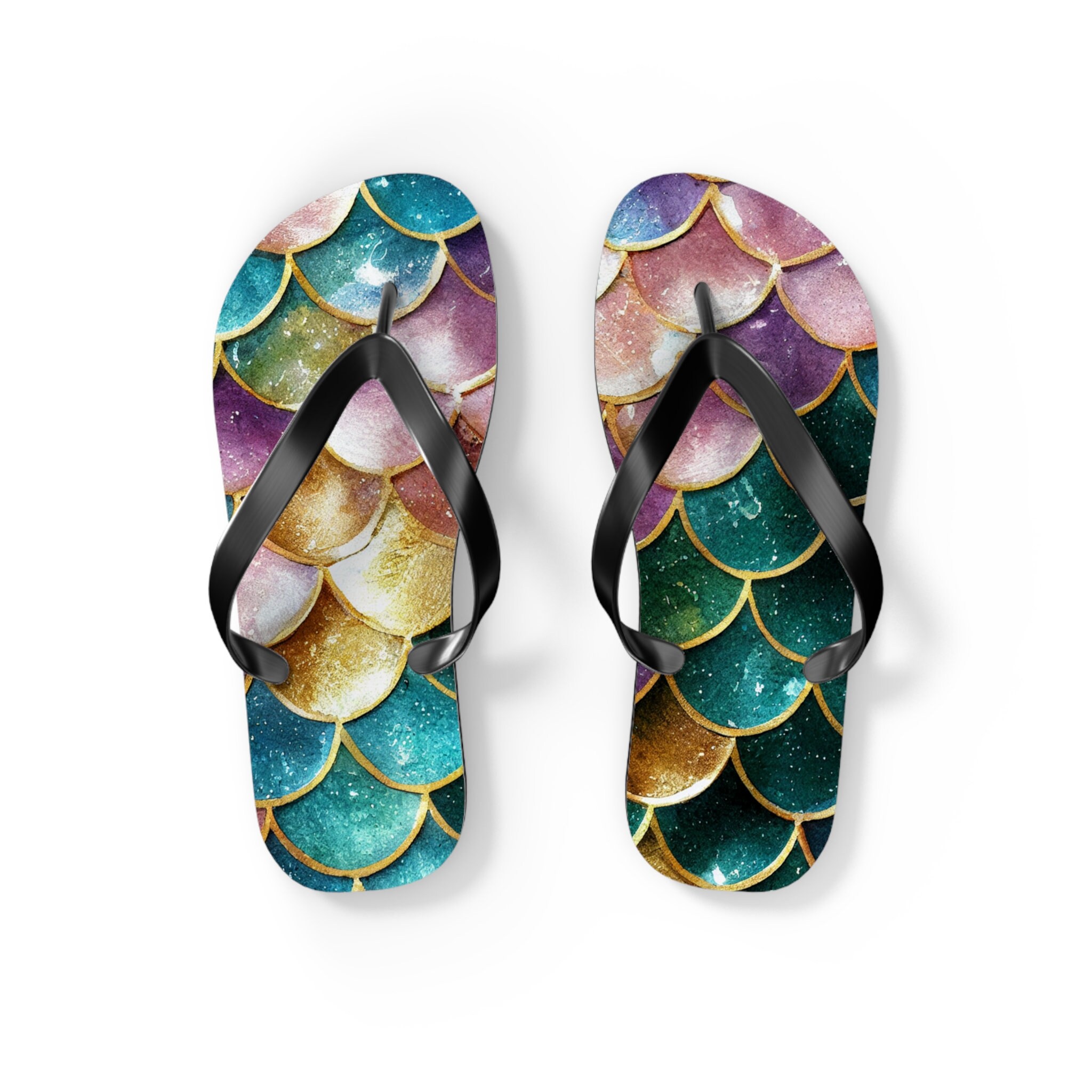 Colorful Fish Scale Flip Flops Vibrant Fish Scale Footwear - Etsy