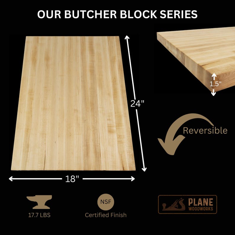 Butcher Block Large Reversible Wood Cutting Board, 24"x18"x1.5", Hard ...