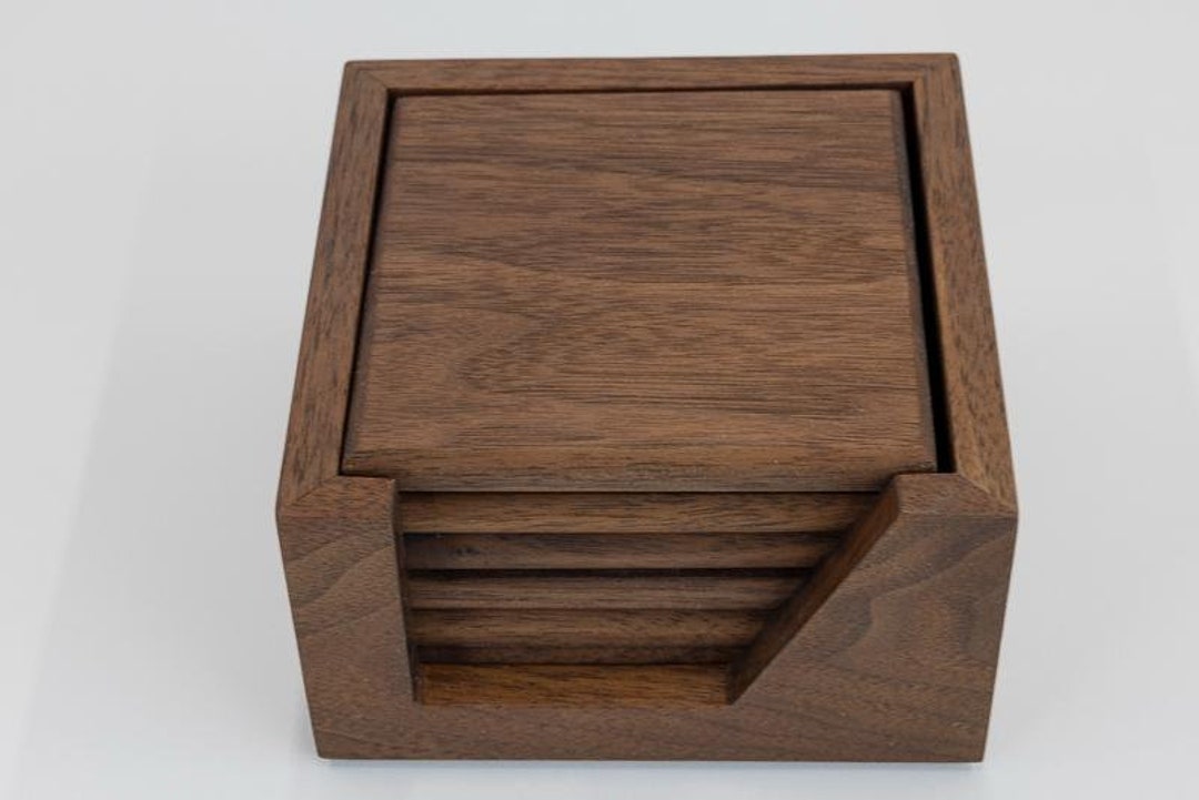 Handmade Black Walnut Coaster Set With Holder - Etsy