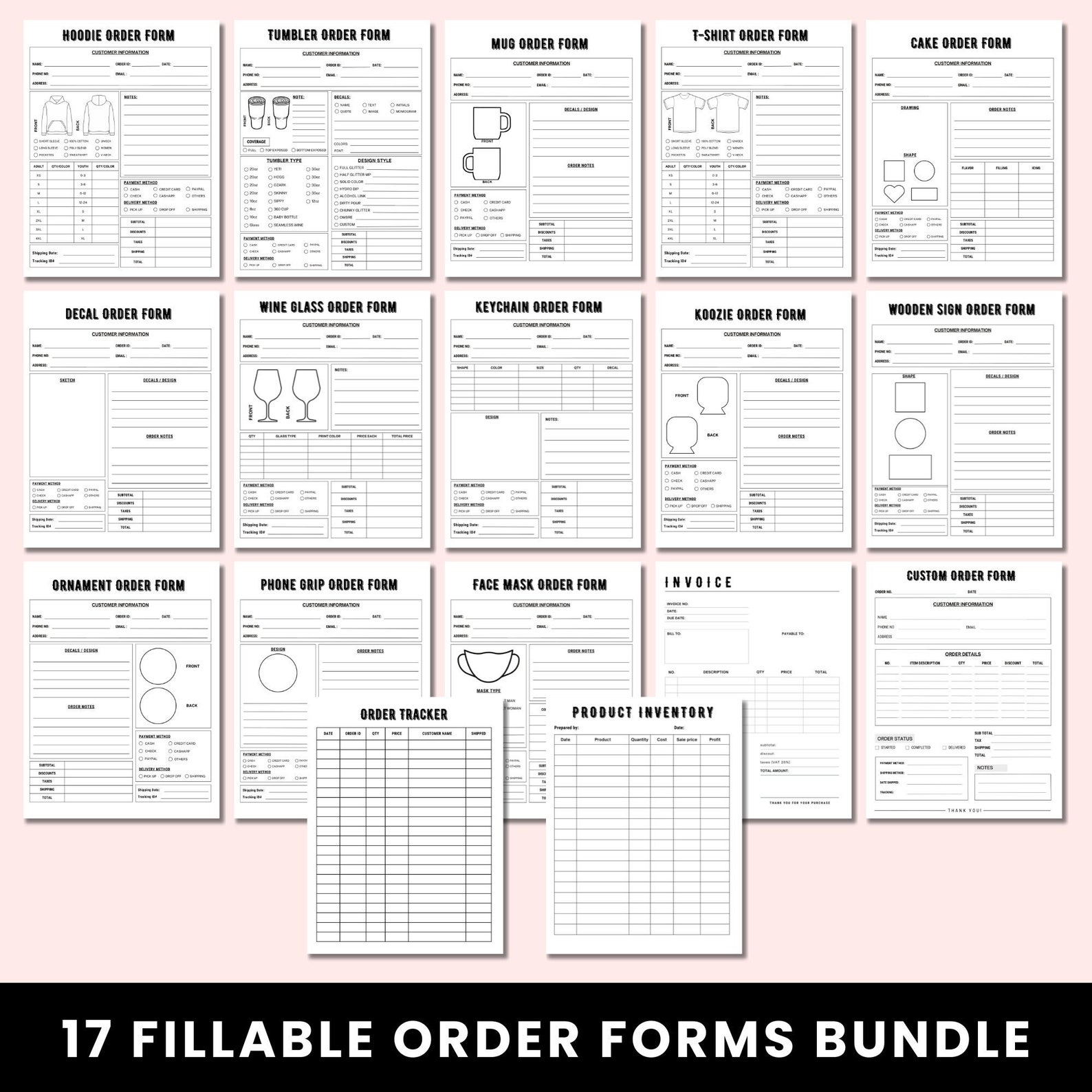 Fillable Order Forms Bundle Including Tshirt, Tumbler, Cake, Decal ...