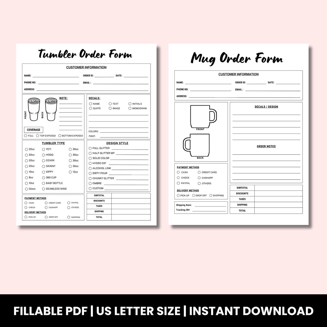 Editable Order Forms Bundle, Tshirt, Tumbler, Cake, Invoice Template ...