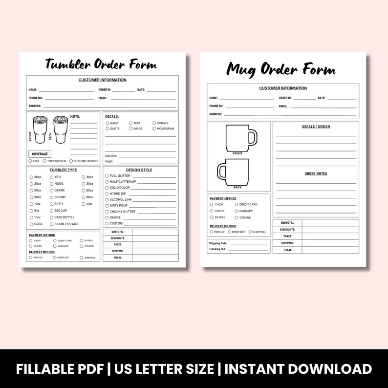 Editable Order Forms Bundle Tshirt Tumbler Cake Invoice - Etsy
