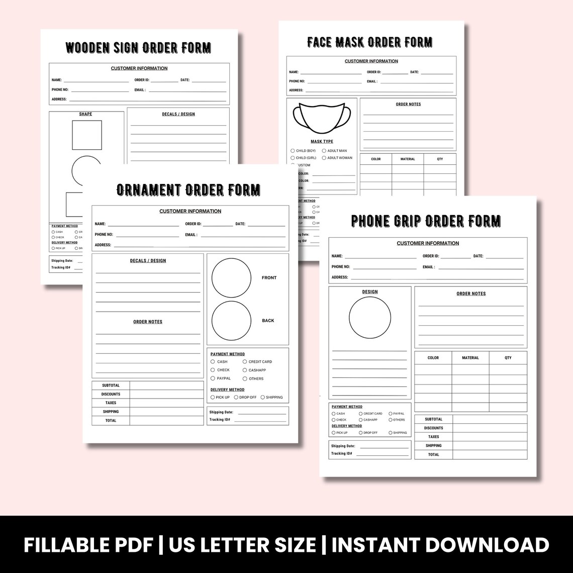 Fillable Order Forms Bundle Including Tshirt, Tumbler, Cake, Decal ...
