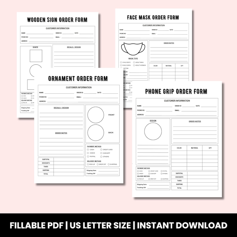 Fillable Order Forms Bundle Including Tshirt, Tumbler, Cake, Decal ...