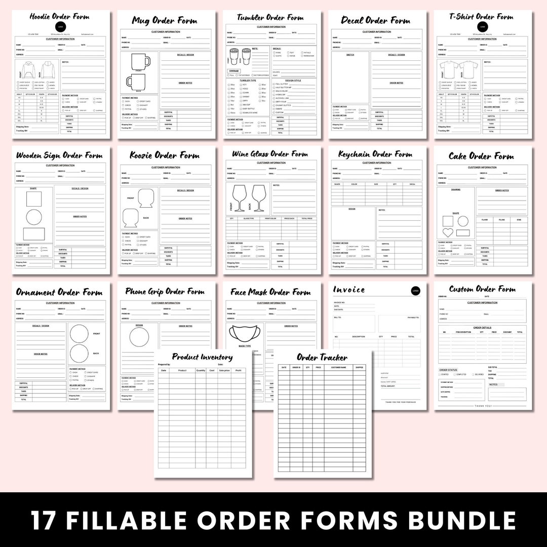 Editable Order Forms Bundle Tshirt Tumbler Cake Invoice - Etsy