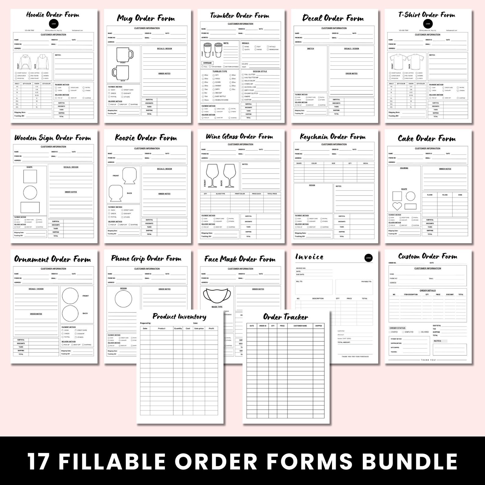 Editable Order Forms Bundle, Tshirt, Tumbler, Cake, Invoice Template ...