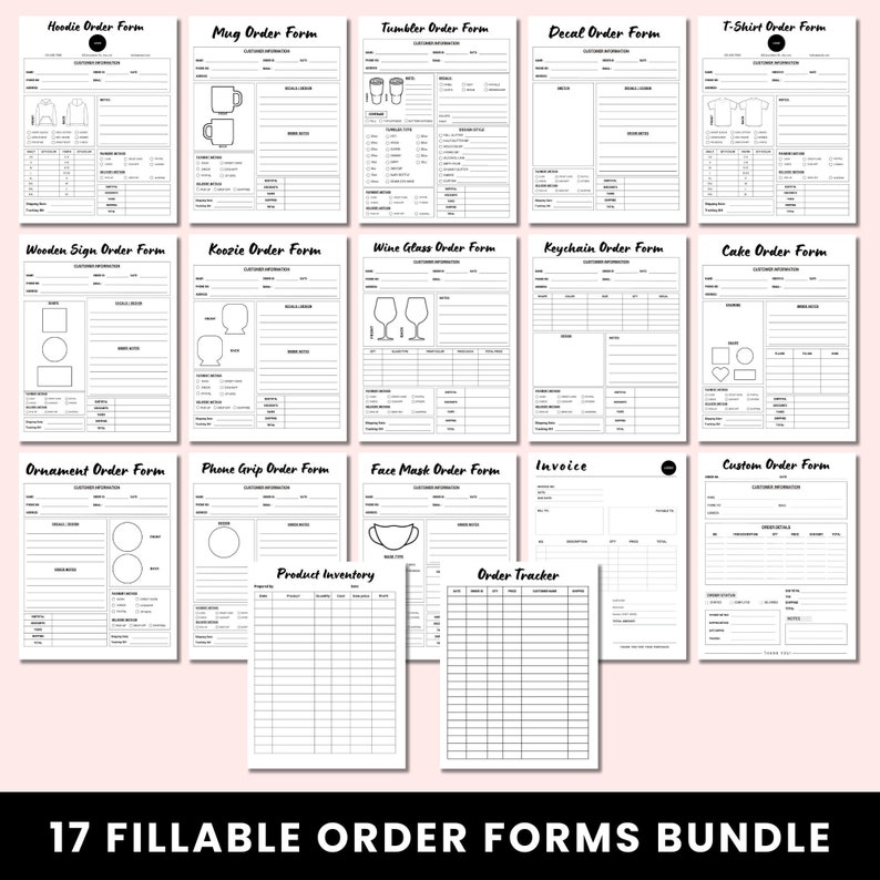 Editable Order Forms Bundle Tshirt Tumbler Cake Invoice - Etsy