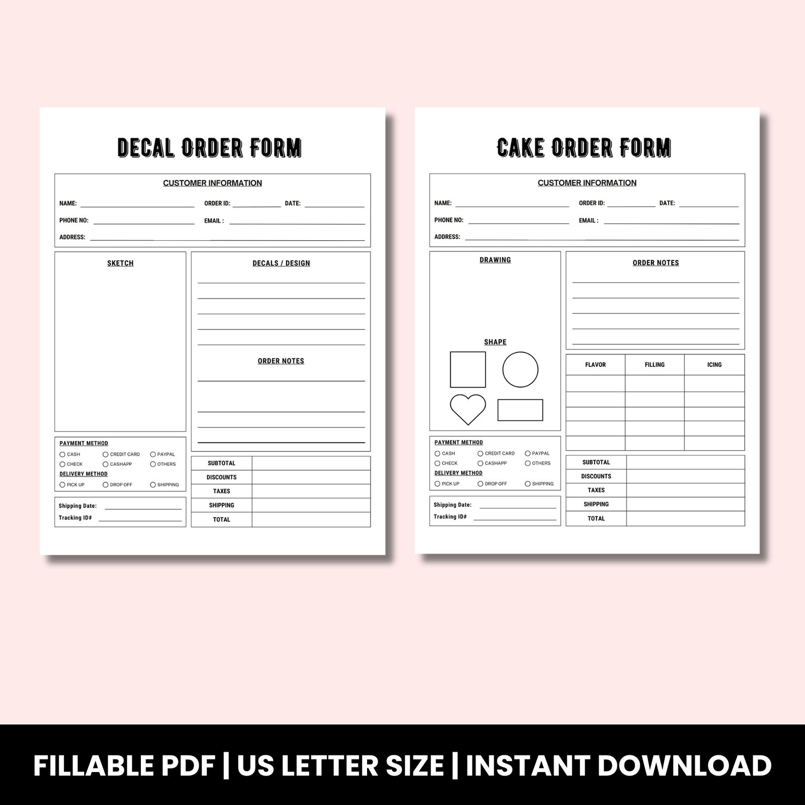 Fillable Order Forms Bundle Including Tshirt, Tumbler, Cake, Decal ...