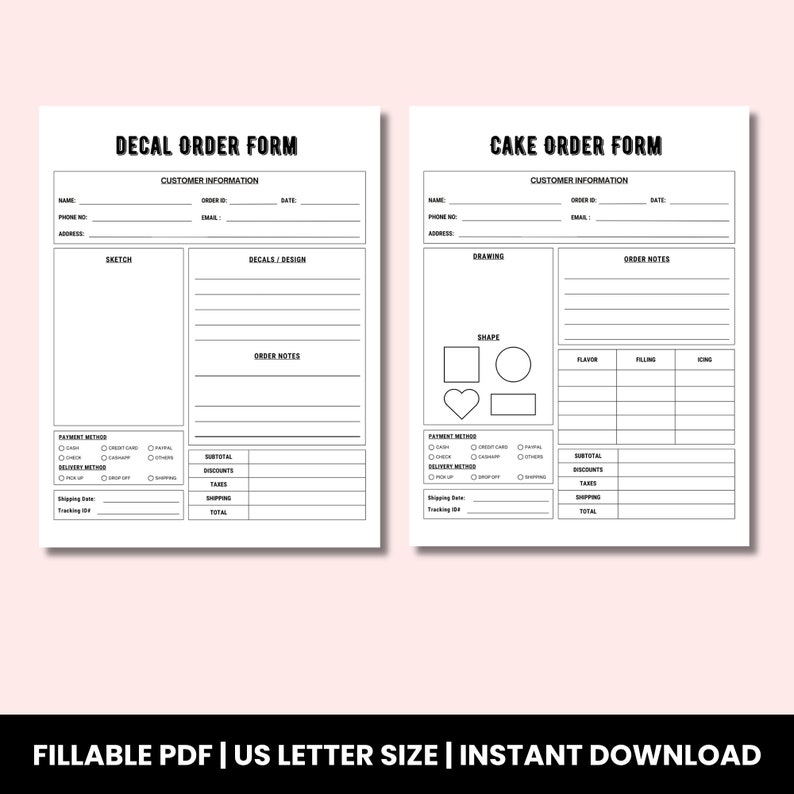 Fillable Order Forms Bundle Including Tshirt, Tumbler, Cake, Decal ...