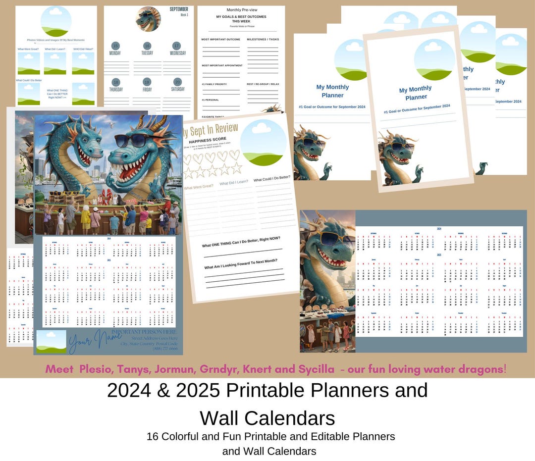 2024-2025 16 Monthly Digital Planner + Wall Calendar Pack! 8 Printable ...