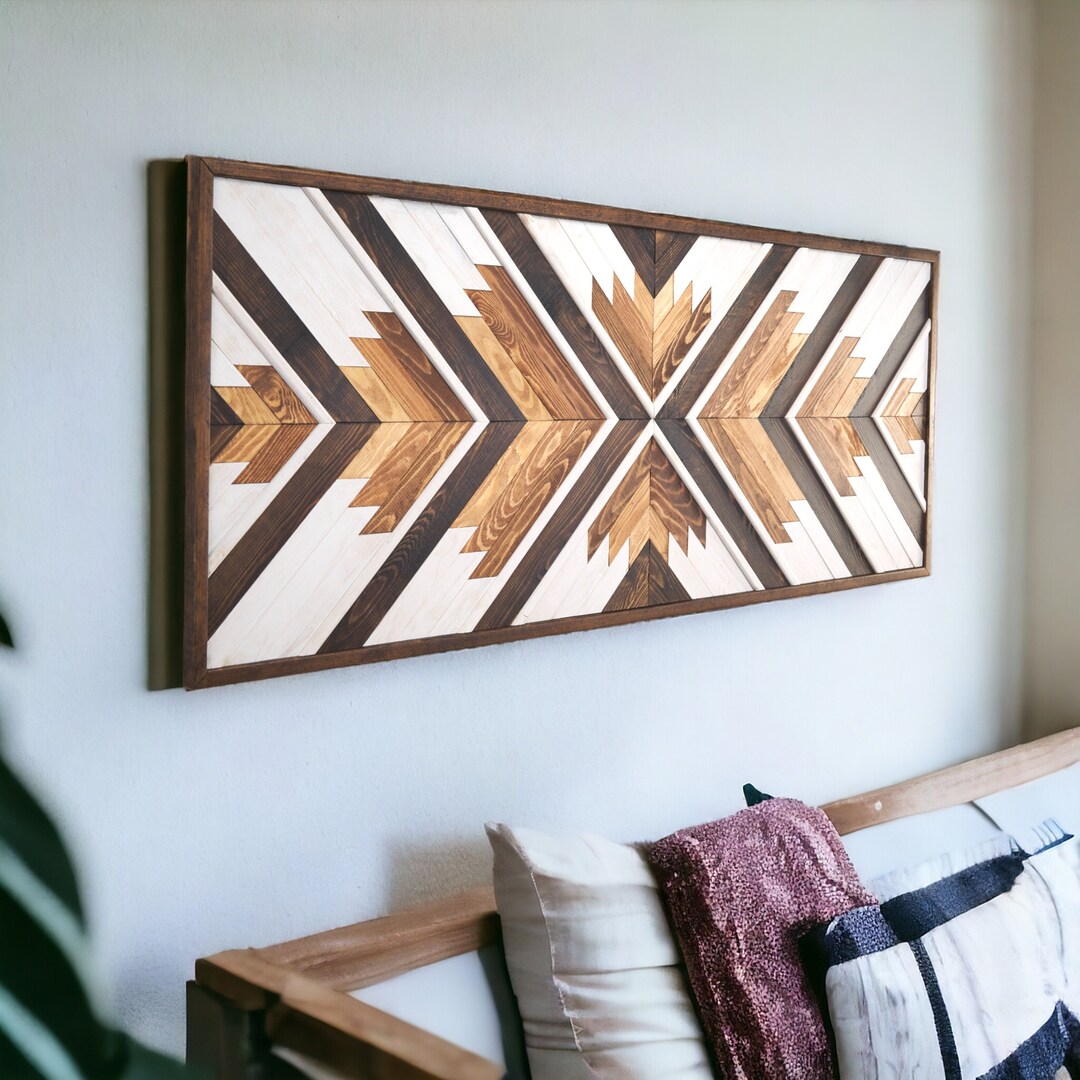 Large Aztec Wood Wall Art: Geometric Rustic Hanging - Etsy