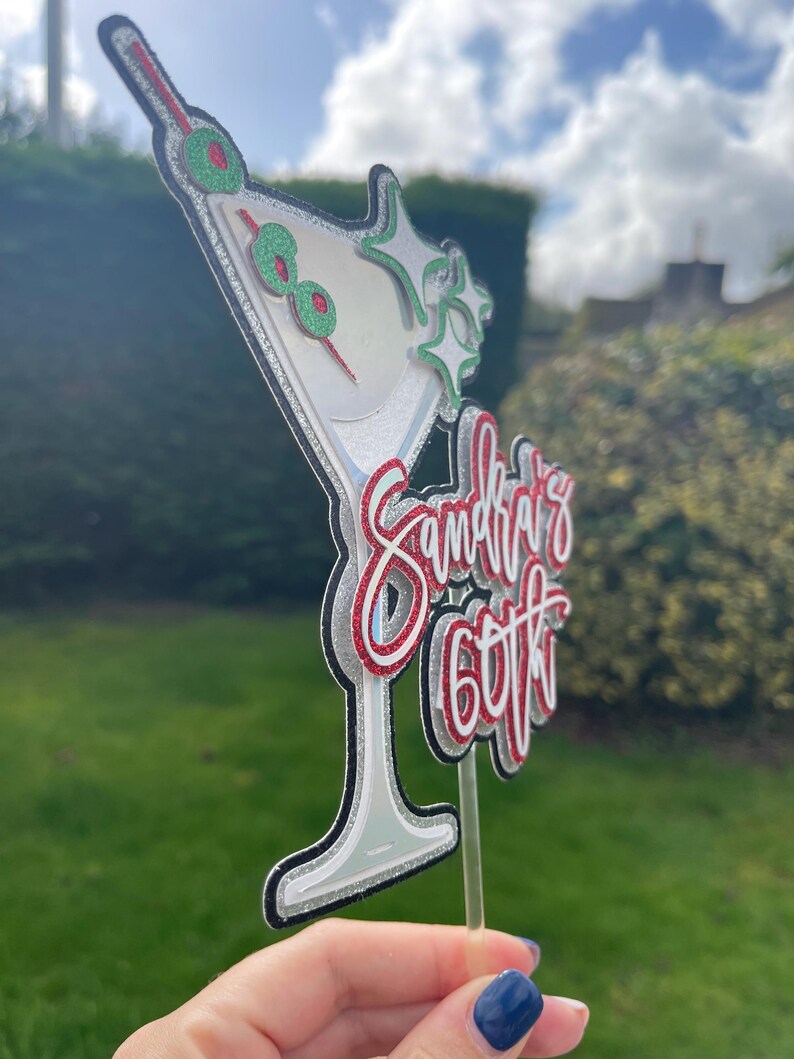 Personalised Martini Glass Cake Topper | Adult Birthday Cake Topper ...