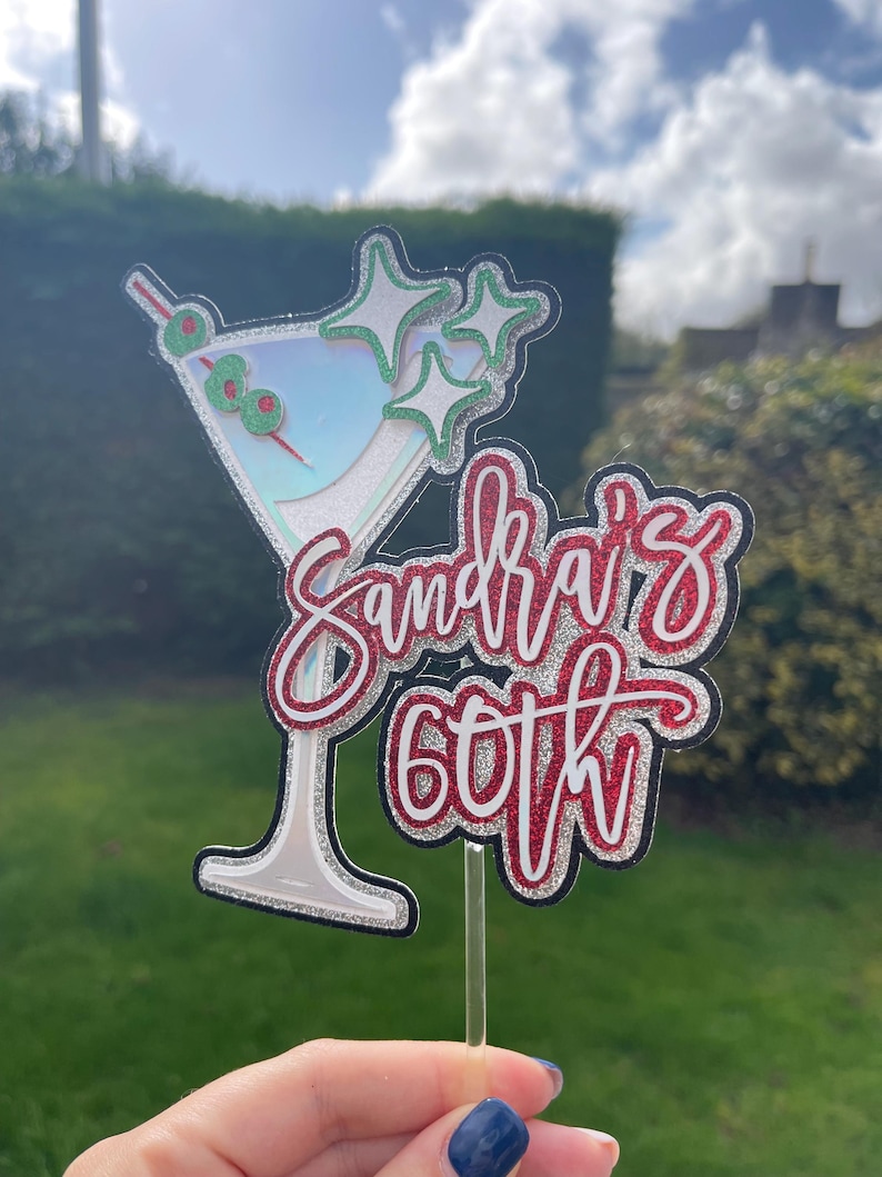 Personalised Martini Glass Cake Topper | Adult Birthday Cake Topper ...