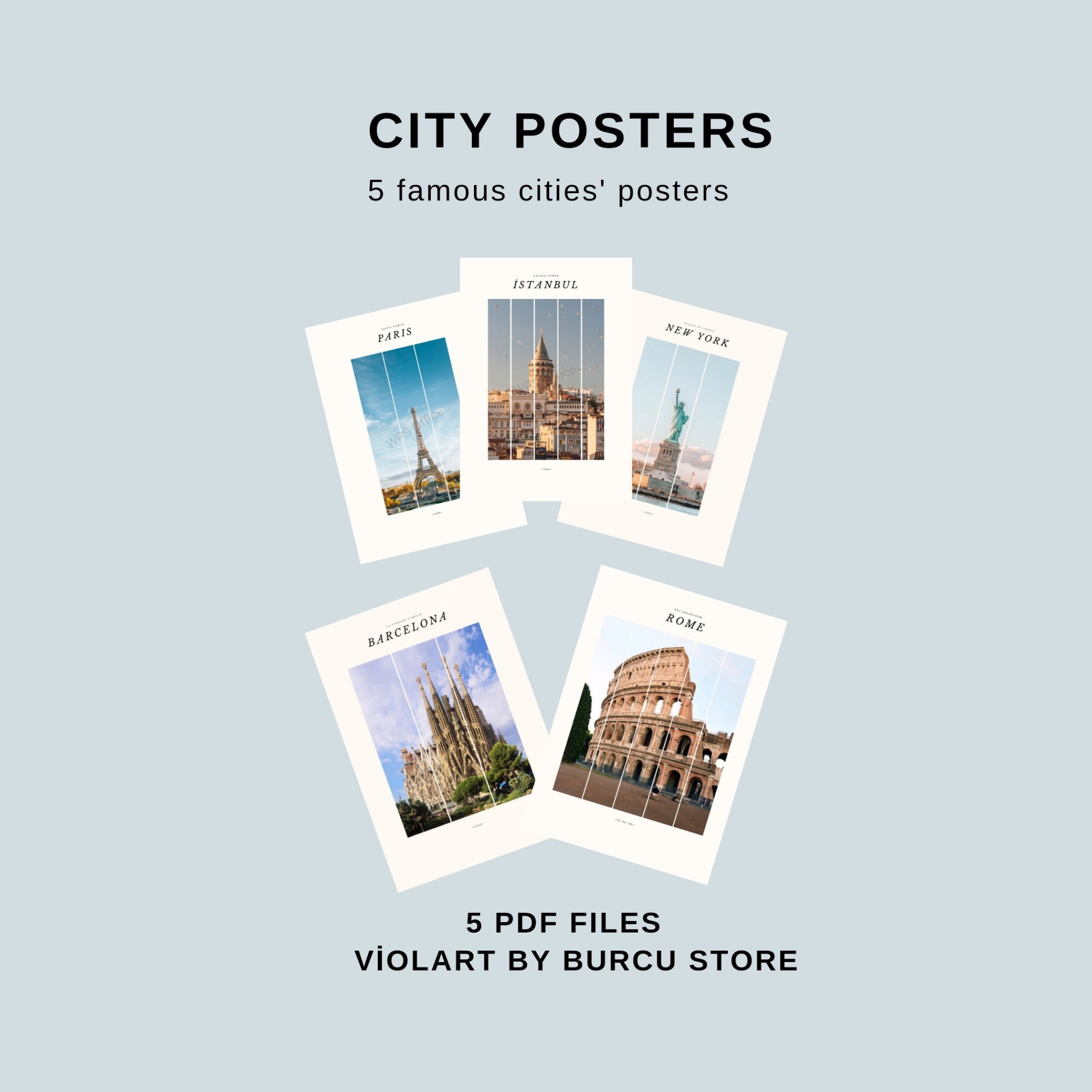 5 Famous Cities' Posters Digital Pdf Posters - Etsy